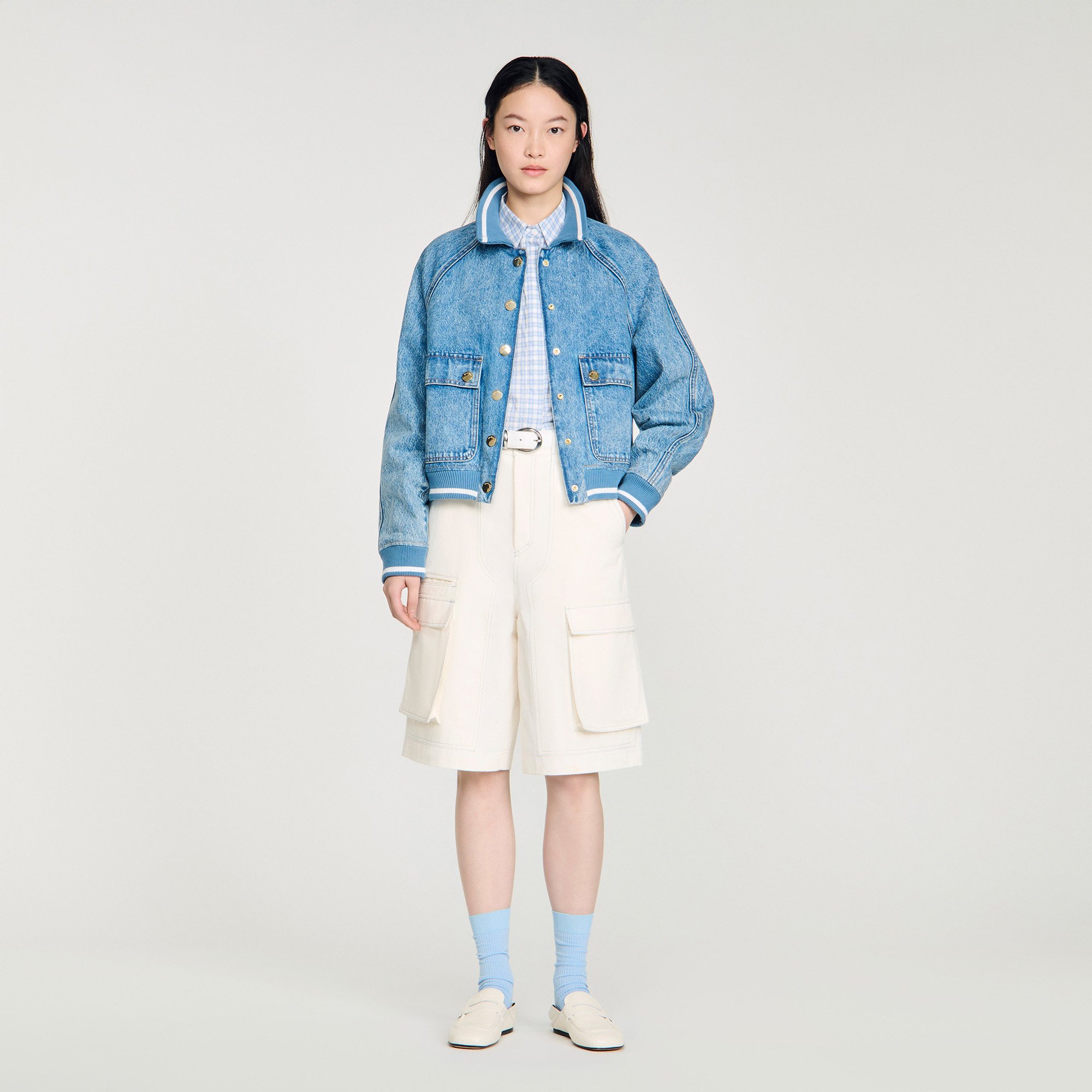 SANDRO Rib-Trimmed Denim Trucker Jacket